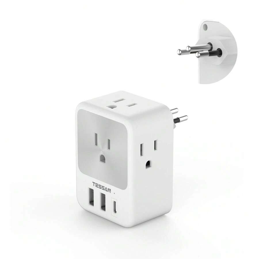 Brazil Power Adapter Travel Plug, TESSAN Type N Adapter For Brazil With ...
