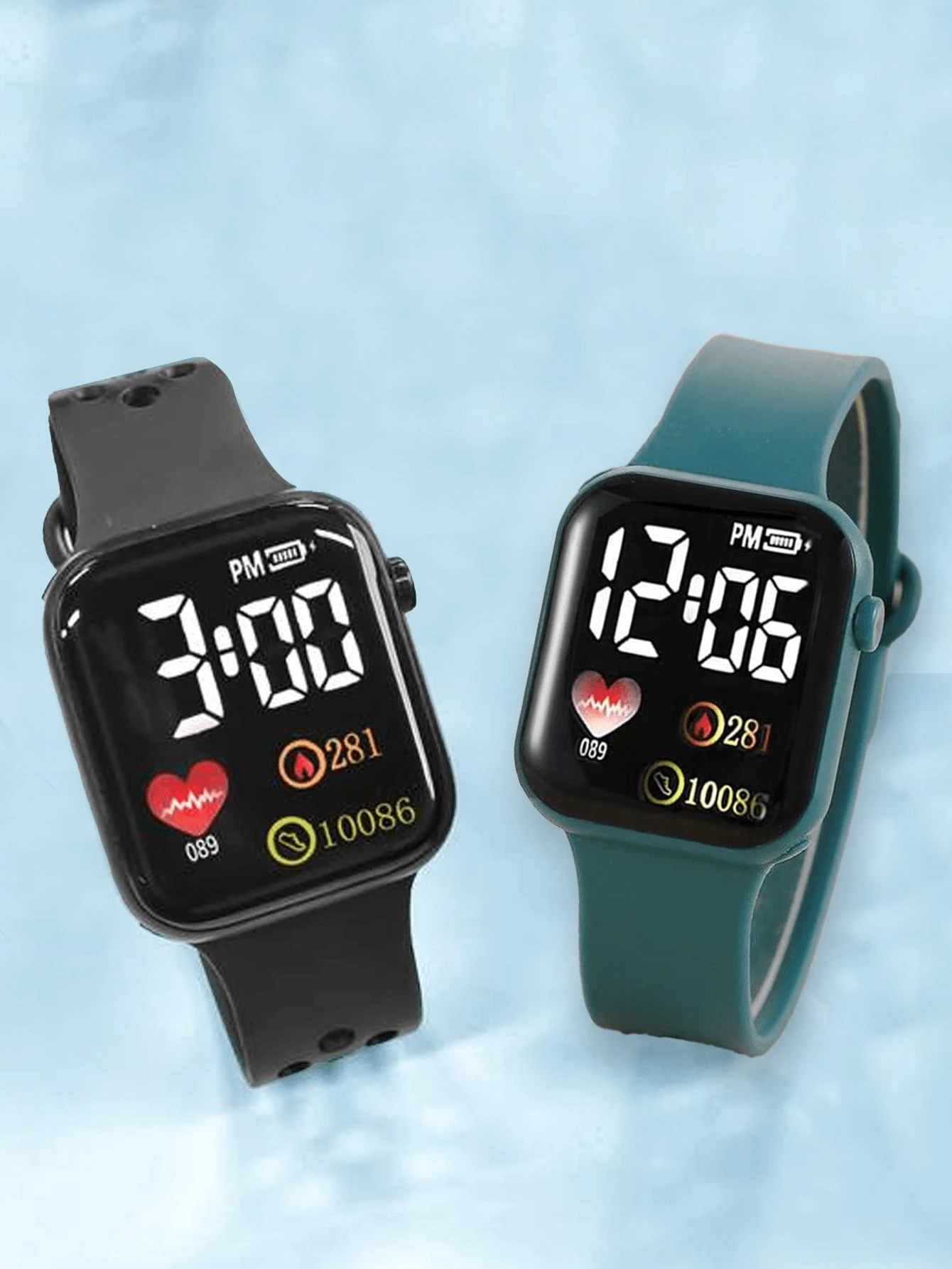 2pcs Black & Pink PVC Strap Sporty Square Dial Digital Watch, For Daily ...