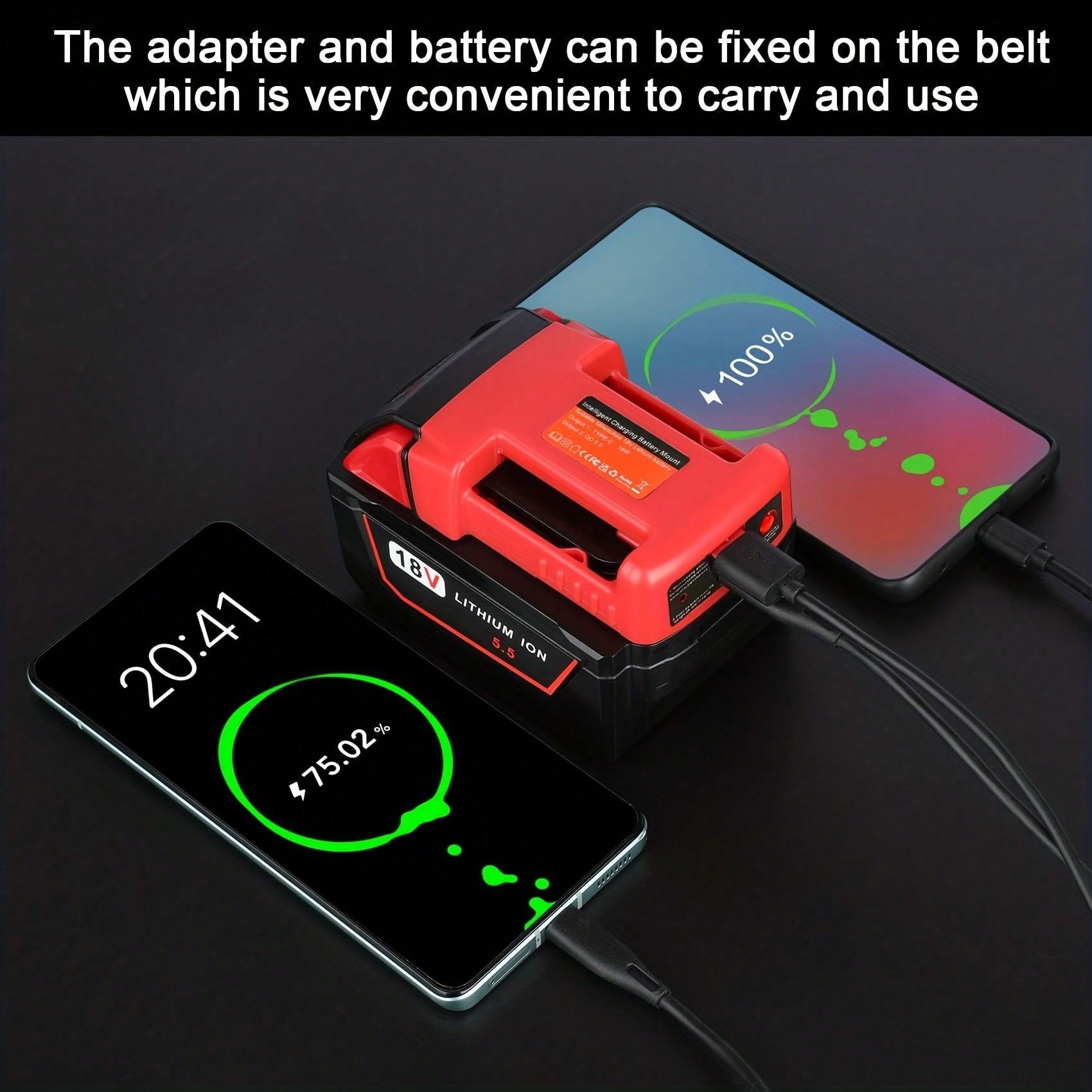 USB charger adapter, compatible with Milwaukee M18 18V battery, dual ...