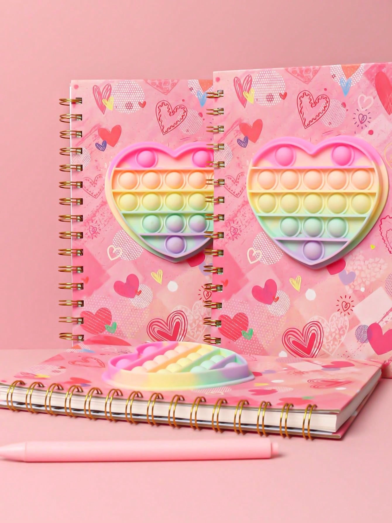 80 Pages Love Heart Notebook, Colorful Lovely Cartoon Heart Design 