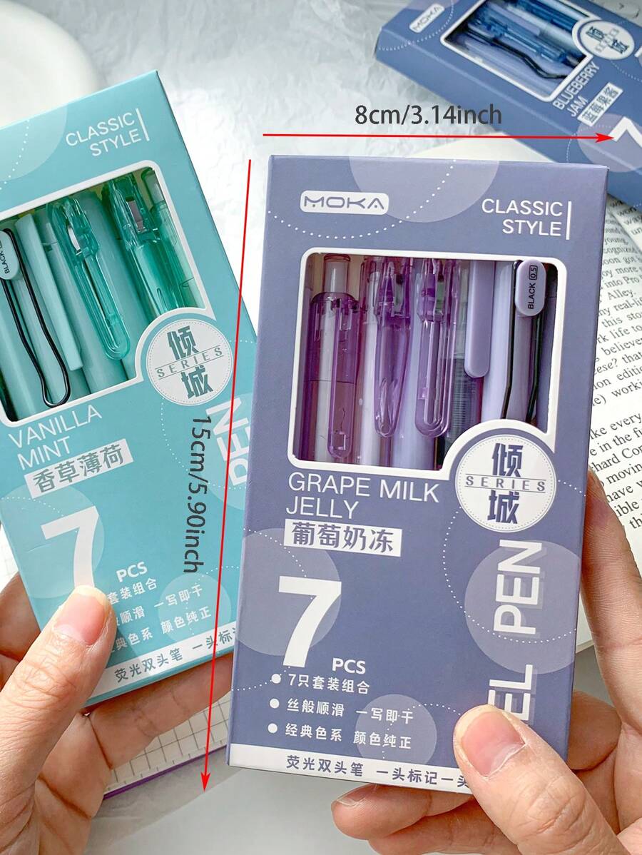 MOKA 7pcs/Box Retractable Gel Pen, Assorted Color Luxury Ballpoint Pens ...