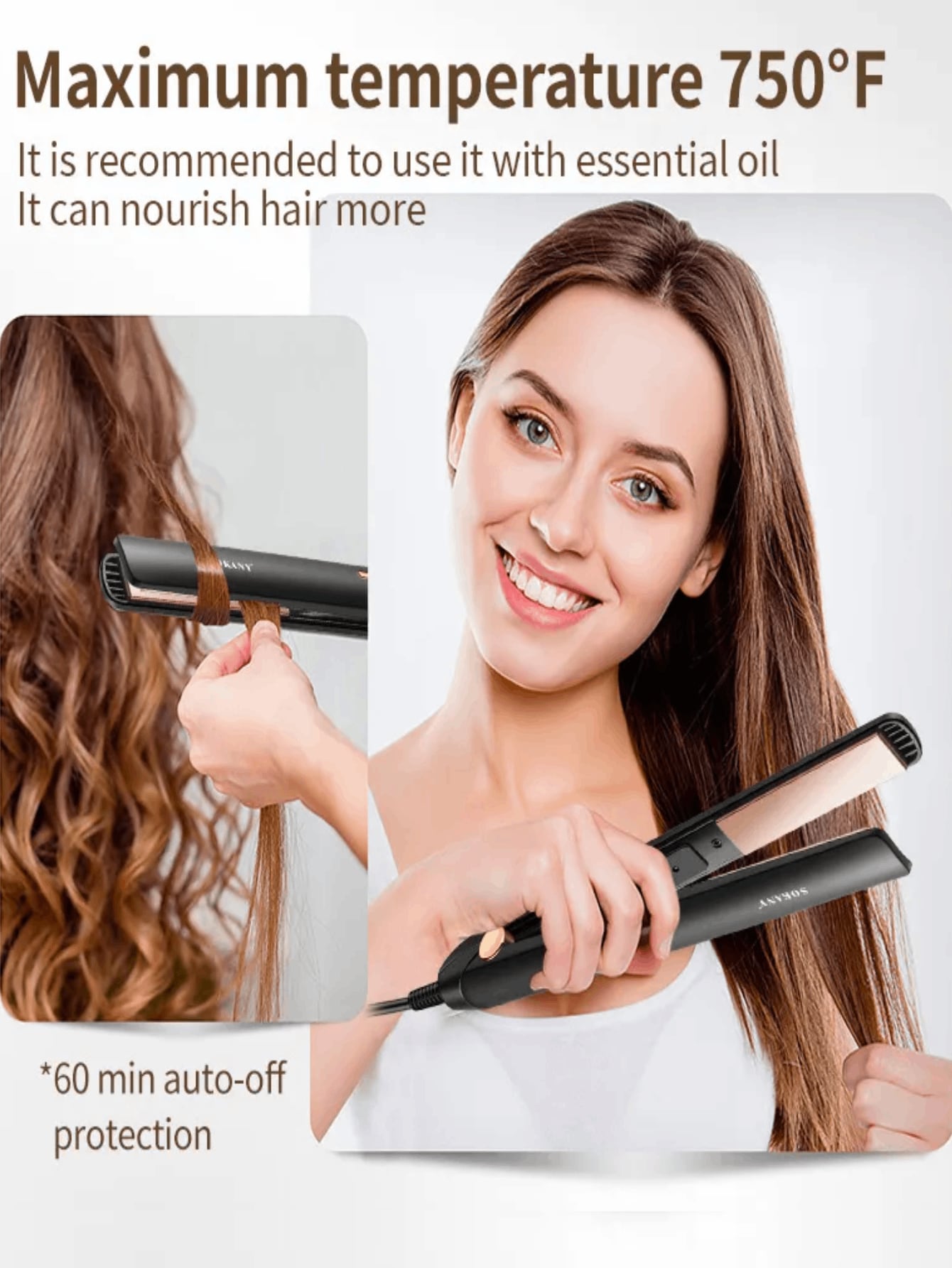 Plancha para rizar el cabello, Clip recto, hebilla interior, flequillo ...