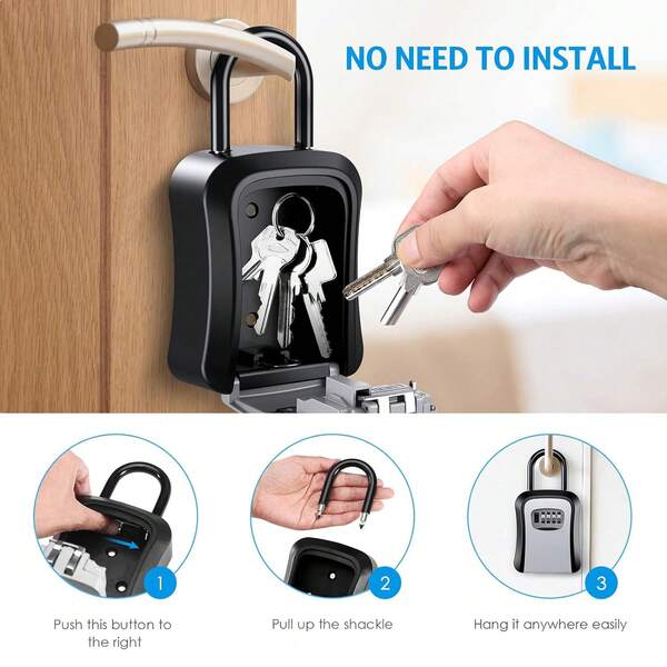 Wall Mounted Gray Home Key Lock Box, Portable Password Resettable 4 ...