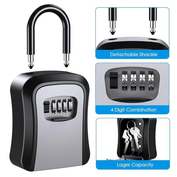 Wall Mounted Gray Home Key Lock Box, Portable Password Resettable 4 ...