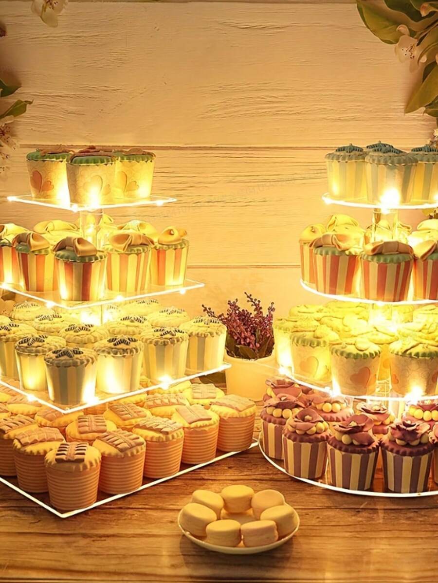 Clear Acrylic Square/round Led Lighted Cake Dessert Display Stand For ...