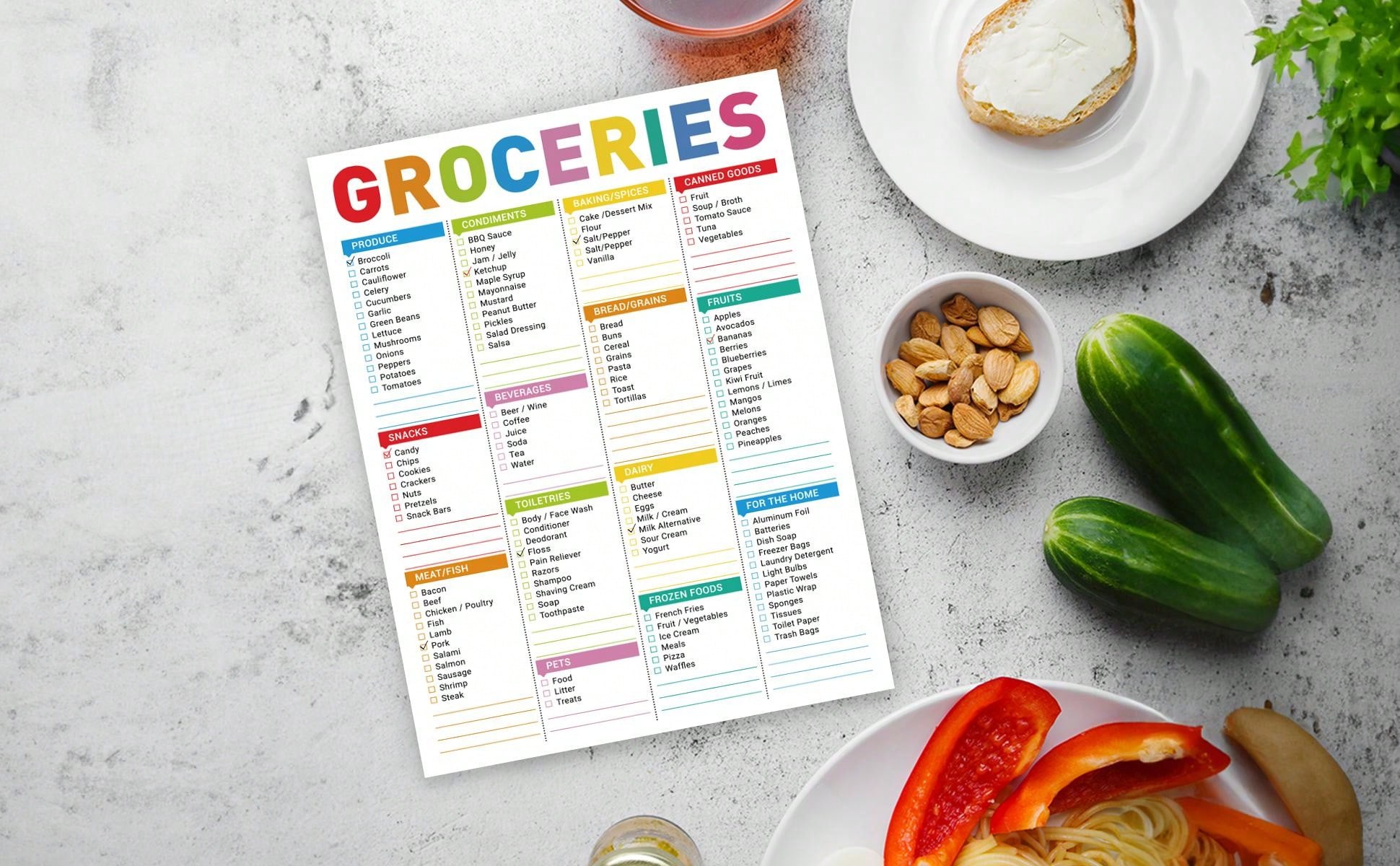 Color-Coded Grocery List Magnet Pad,Common Food for Fridge and Blank ...