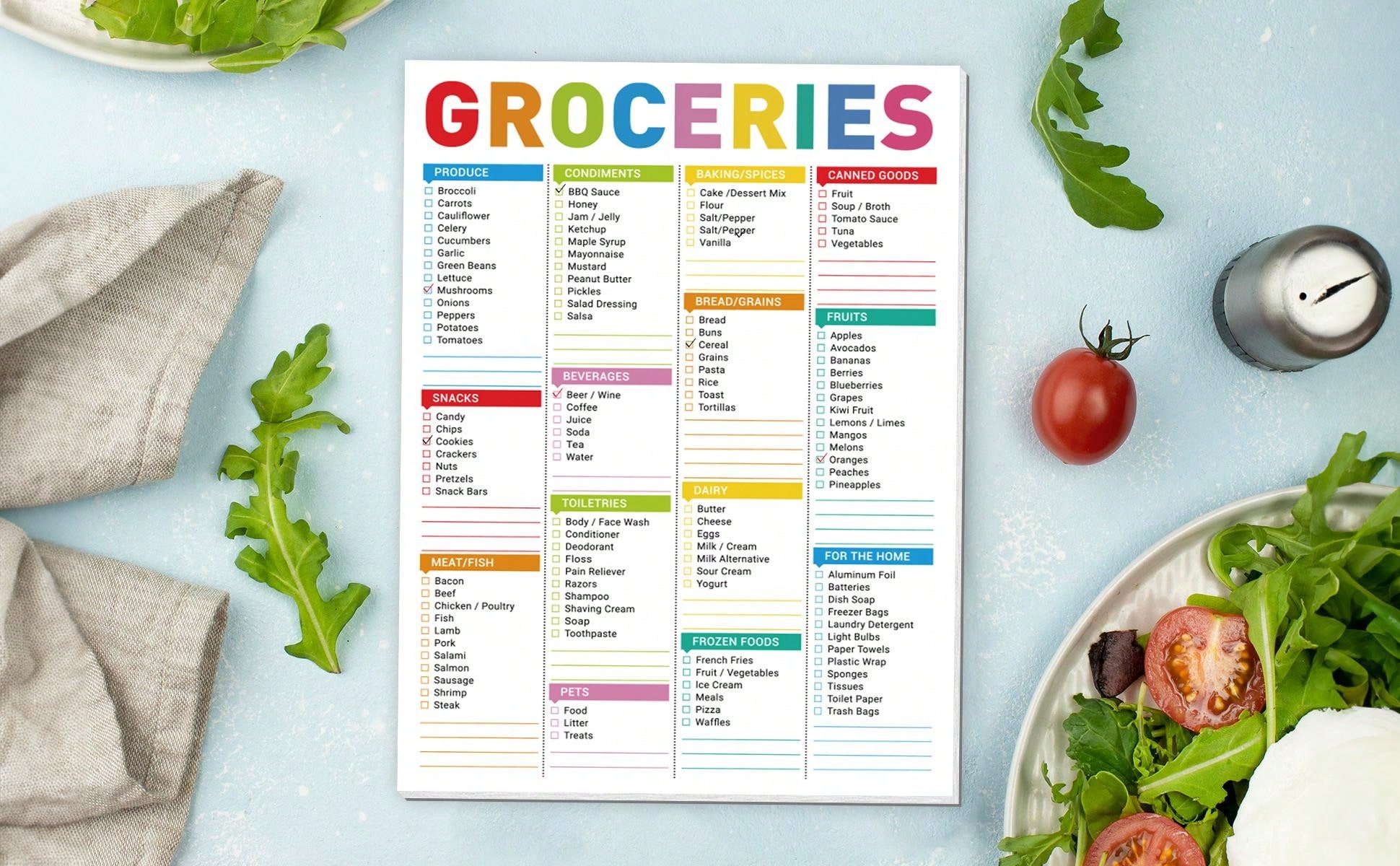 Color-Coded Grocery List Magnet Pad,Common Food for Fridge and Blank ...