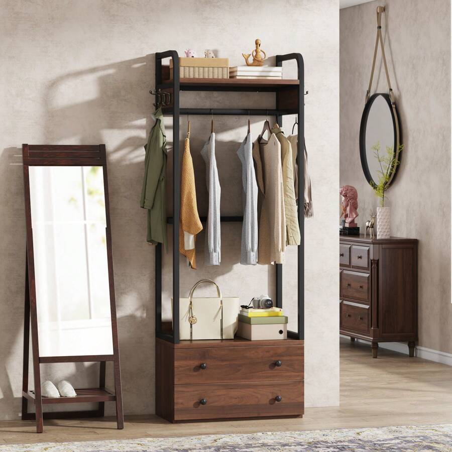 Tribesigns Freestanding Closet Organizer Small Clothes Rack with ...