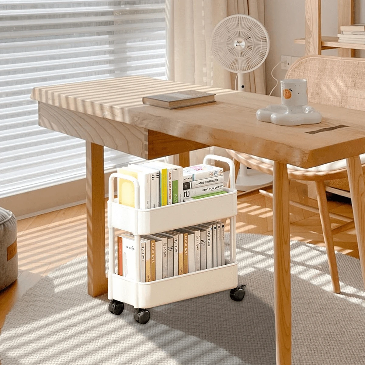 Bookshelf With Wheels For 2 Levels, Cart With Mobile Shelving, Cart ...