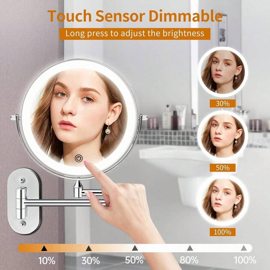 Wall Mounted Lighted Makeup Vanity Mirror 8 inch 1X/10X Magnifying ...