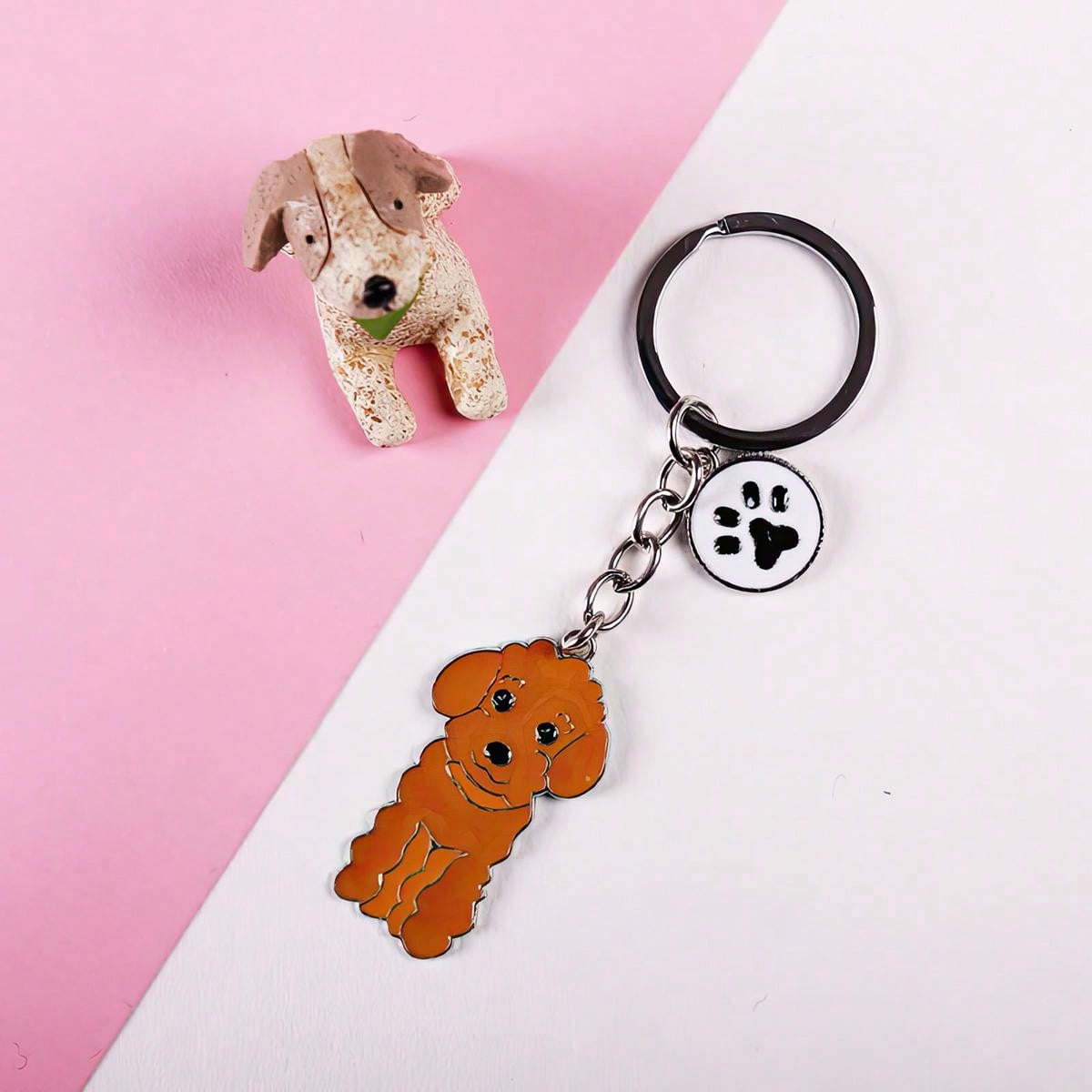 1PC Metal Couple Painted Animal Pendant pet dog keychain Lovely Poodle ...