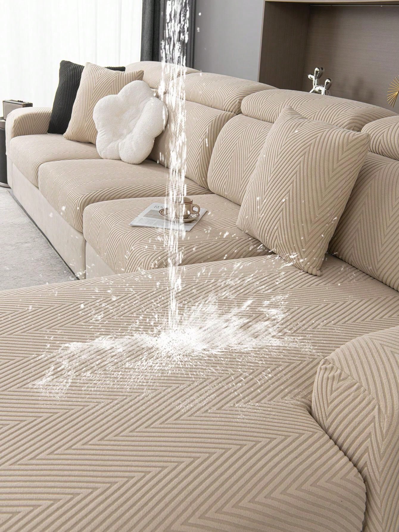 1pc Waterproof Jacquard Elastic Sofa Seat Cover, Modern Simple Style ...