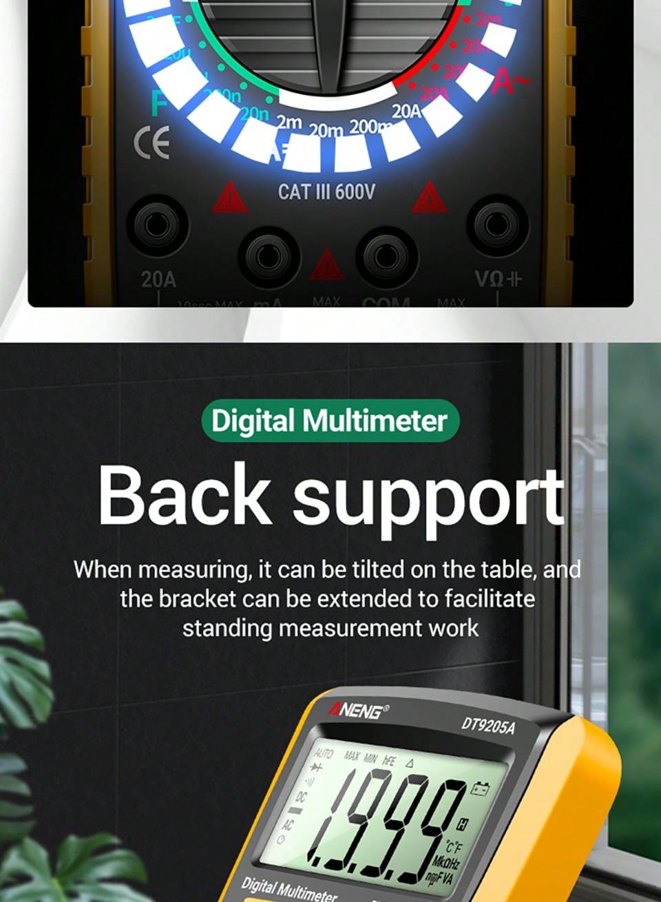 ANENG DT9205A Digital Profesional Multimeter AC/DC Transistor Voltage ...