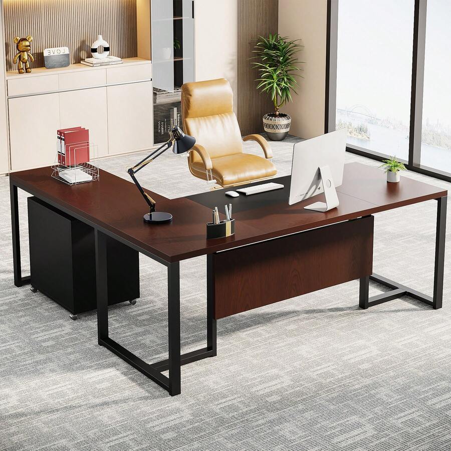 Tribesigns 70 Inches Executive Desk With File Cabinet, Large L Shaped ...