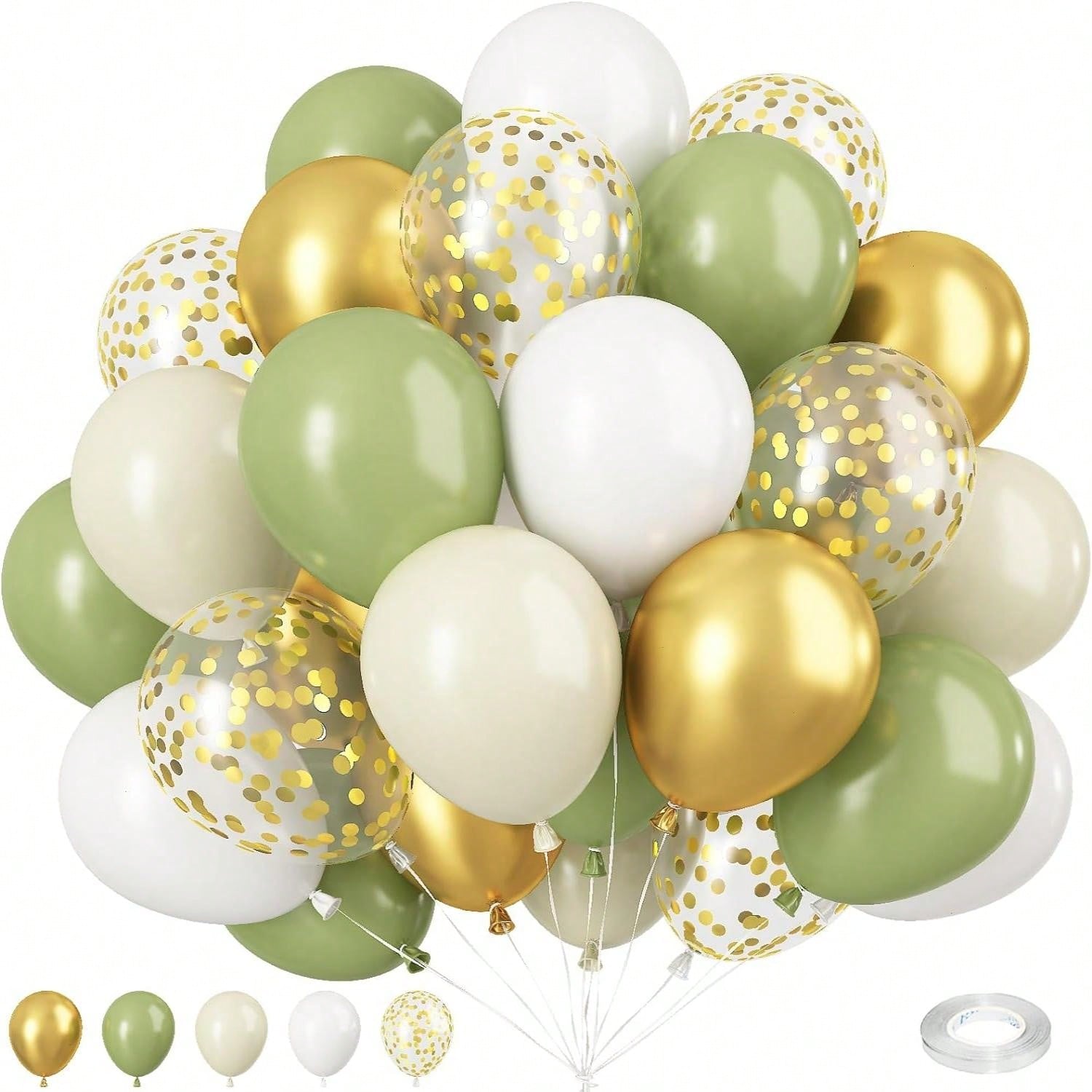 50pcs Sage Green Balloons, 12 Inches Avocado Green And Gold Balloons ...