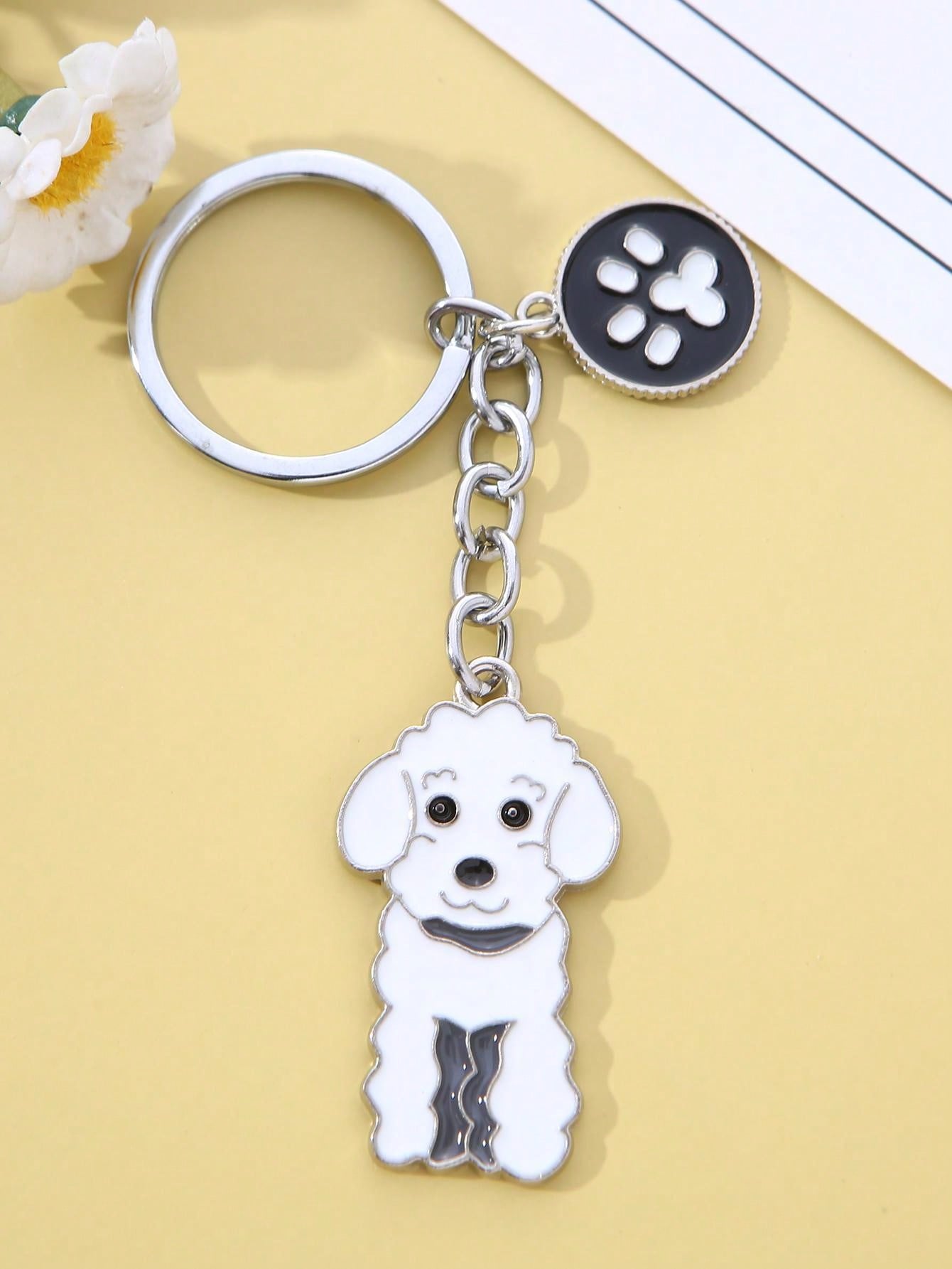 1pc Metallic Couple Painted Animal Shaped Poodle Keychain, Lovely Gift ...