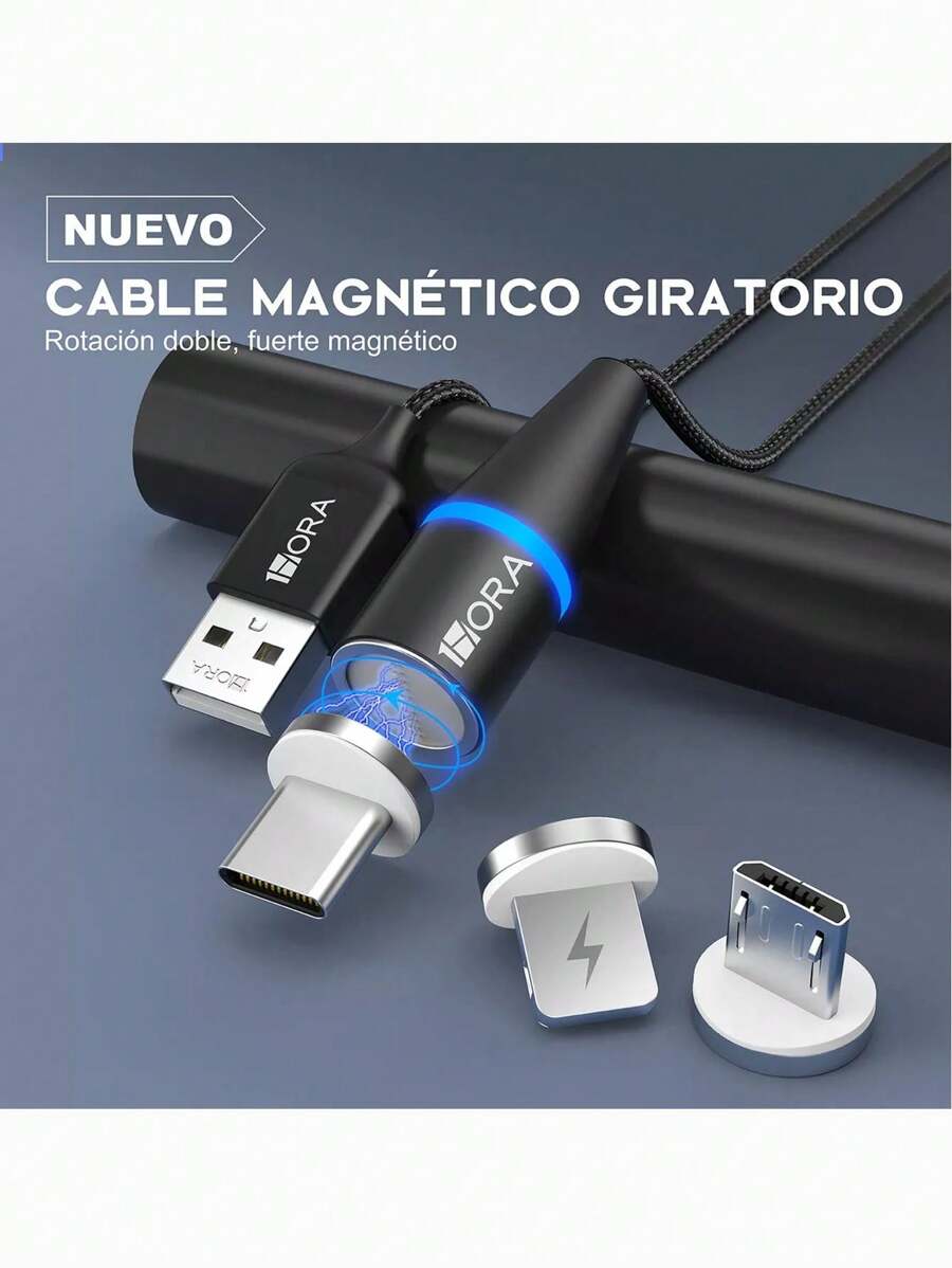 Cable With 3 Magnetic Tips Type V8, Lightning And Type C Fast Charging ...