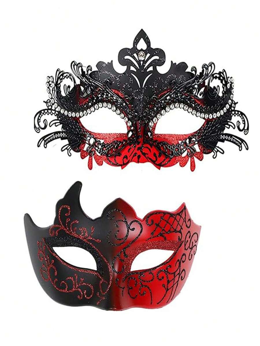 Couples Cosplay Ball Masks - Ladies Shiny Rhinestone Metal Gold And ...