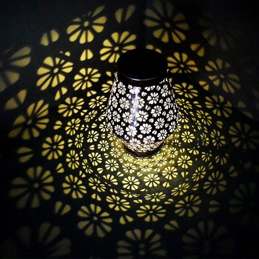 Outdoor Camping Solar Powered Wrought Iron Hollow Out Lantern, Lawn ...