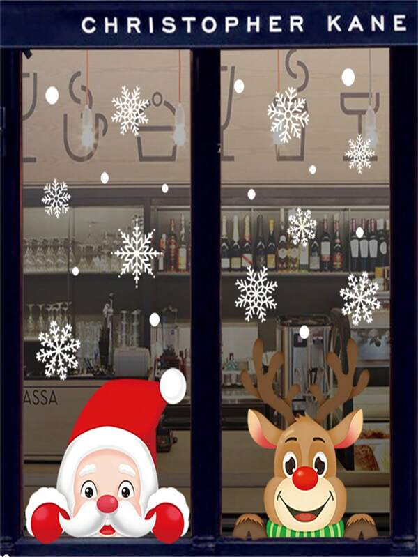 Merry Christmas Window Stickers Santa Claus Elk Snowflake Static Glass ...