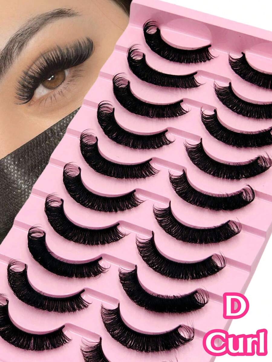 10 Pairs D Curl Lashes Thick Russian Strip 3D Faux Mink Eyelashes ...