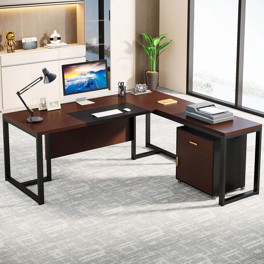 Tribesigns 70 Inches Executive Desk With File Cabinet, Large L Shaped ...