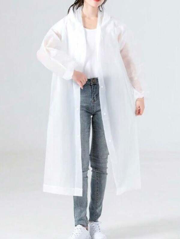 Plain Hooded Raincoat, Non-disposable EVA Thick Raincoat, White Rain ...