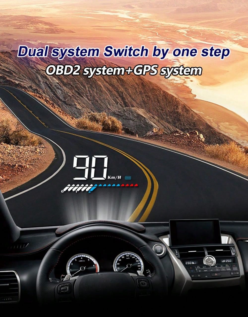 OBD2+GPS Projection Digital Head-Up Display Speed Mileage Water ...