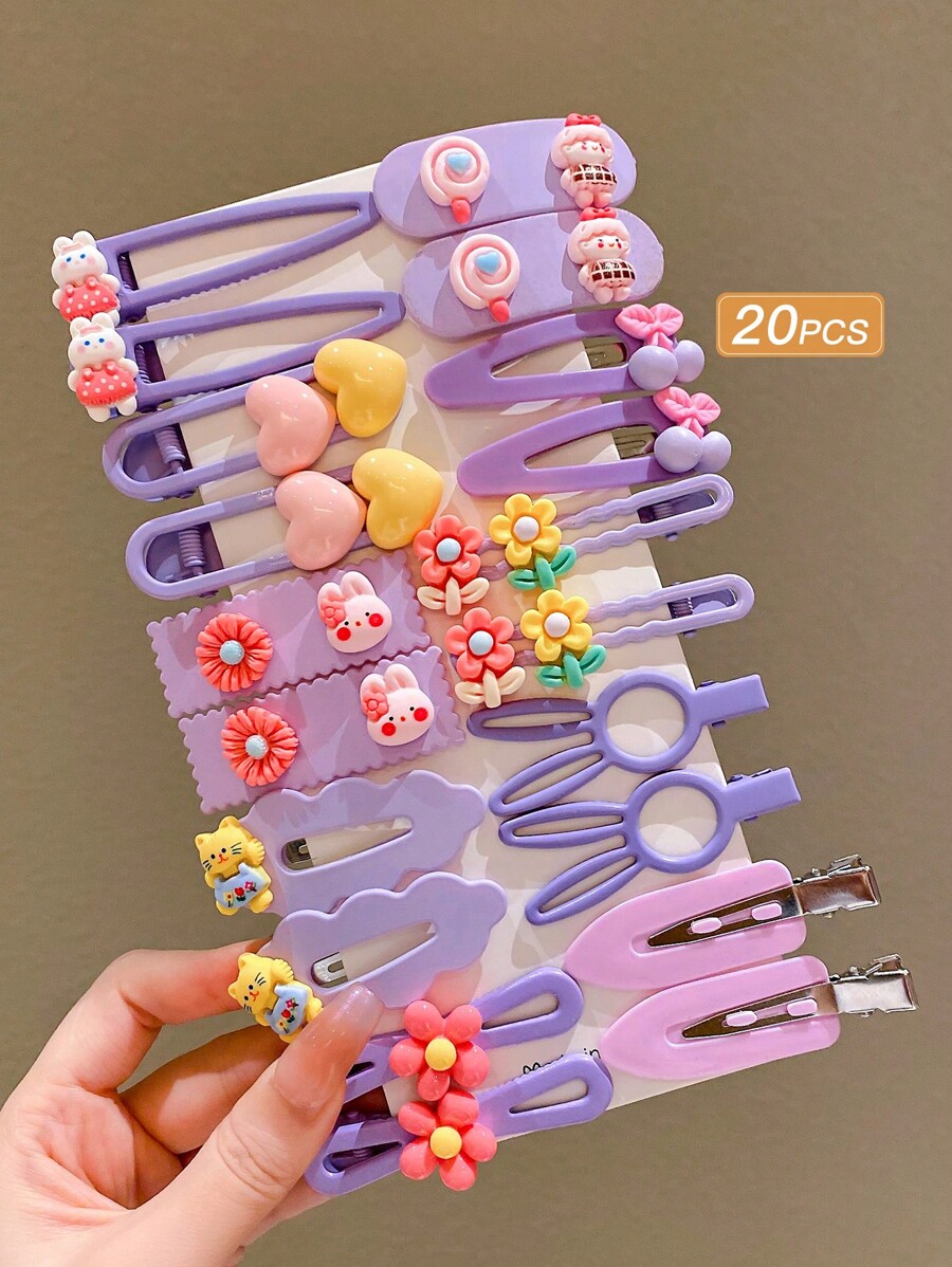 20pcs Cute Cartoon Purple Hair Clips For Women Valentine's Day ...
