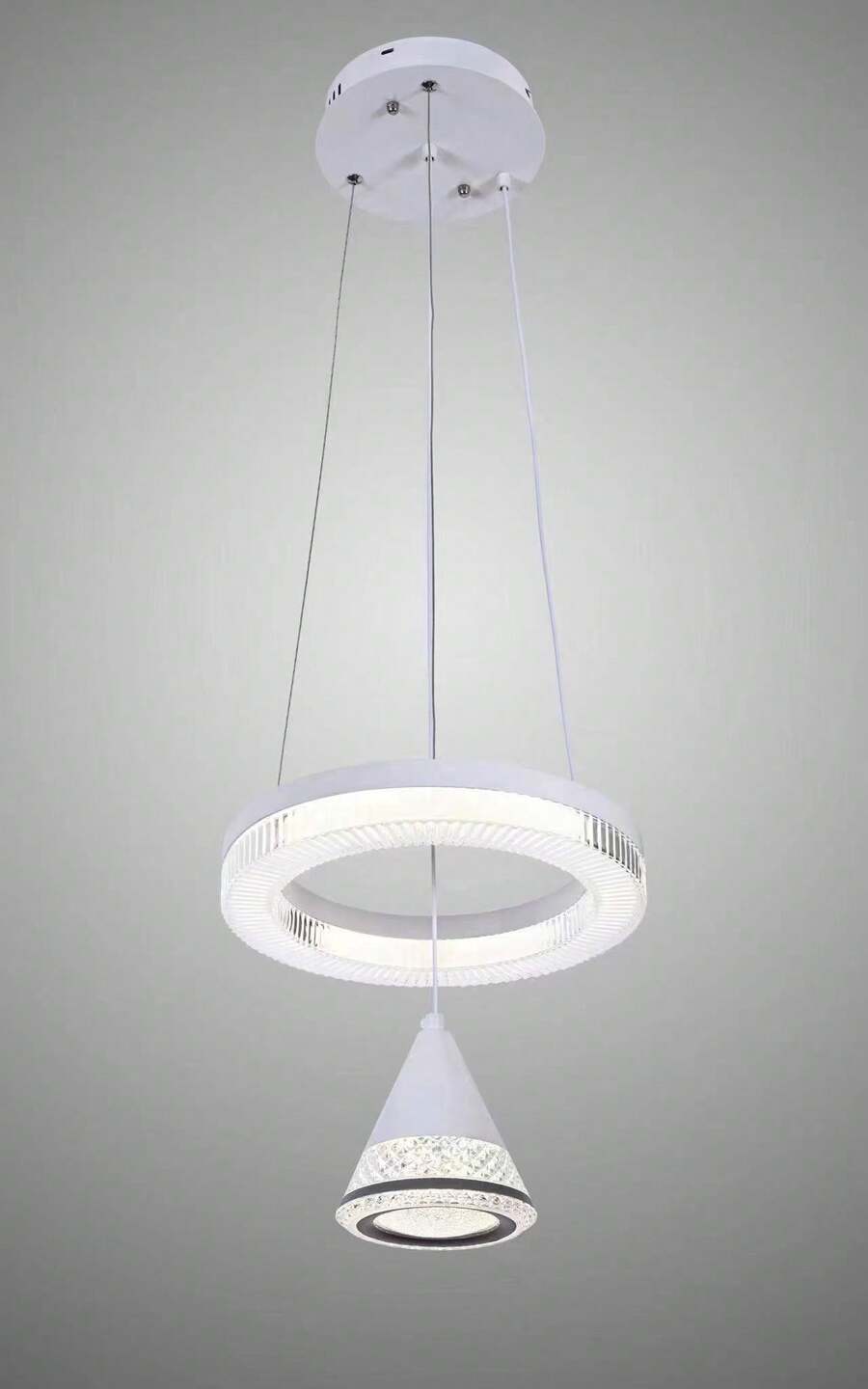 1pc, Cone Shaped Crystal Chandelier, Three Colors Changing (3000k-4000k-6500k), Double Pendant ...