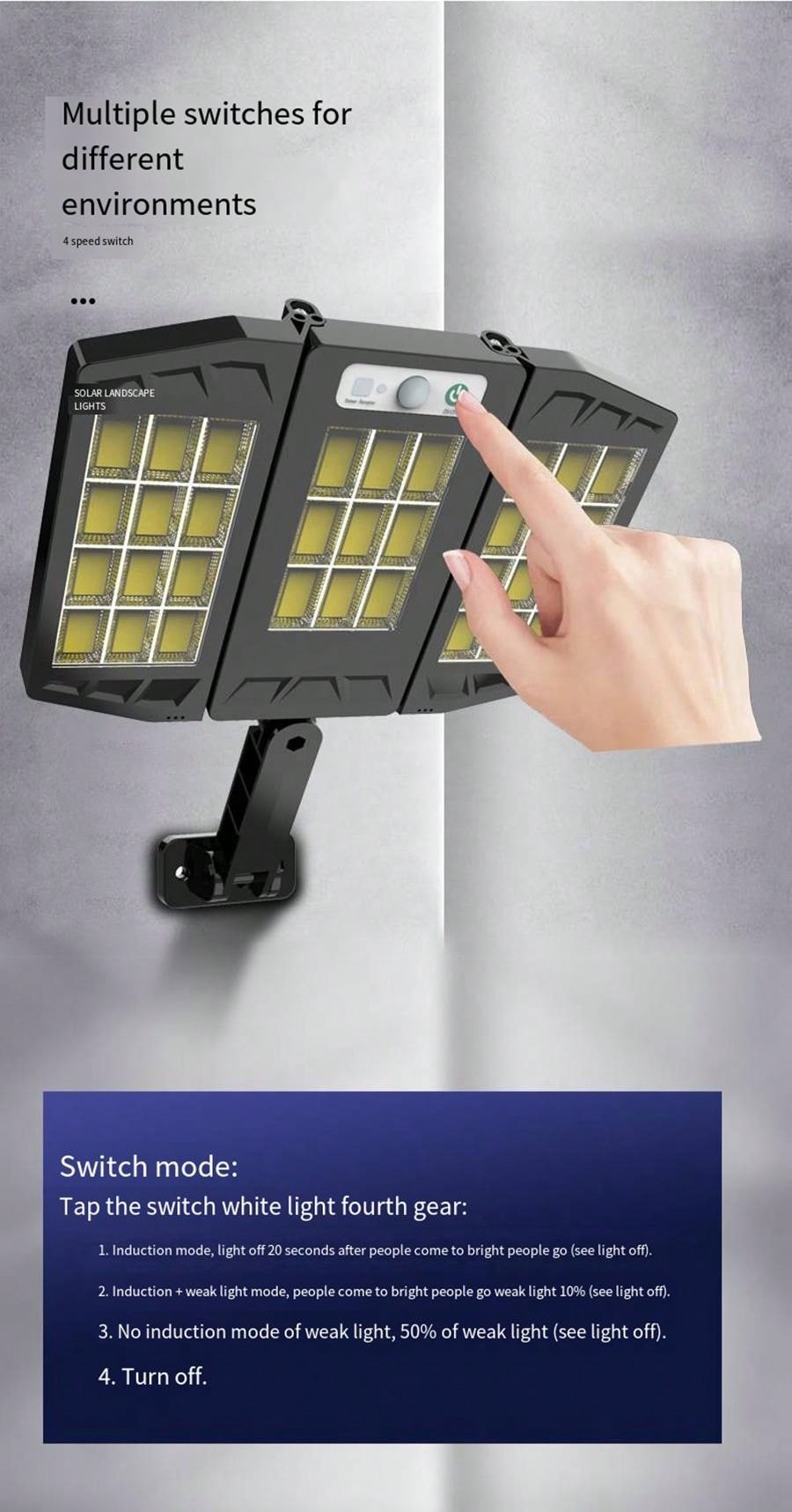 5000lm Solar Powered Outdoor Light With Remote Control, Features 3 Head ...