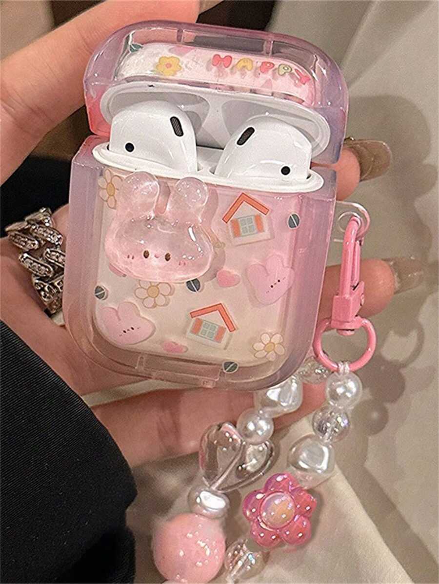 Cute Stuff Cute Cartoon 3D Pink Rabbit Y2K Headphones Case Compatible With AirPods 1 2 3 With ...