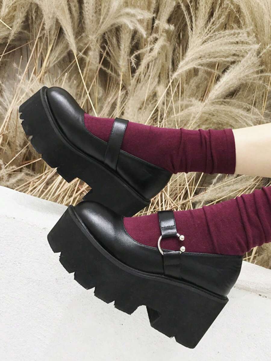 Women Fashionable Goth Platforms & Wedge Mary Janes, Black Heels Fall ...