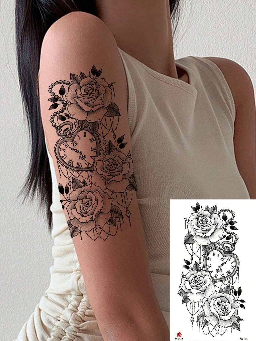 Tatuering Klistermärke , 1 st. Blommigt Mönster Tillfällig tatuering ...