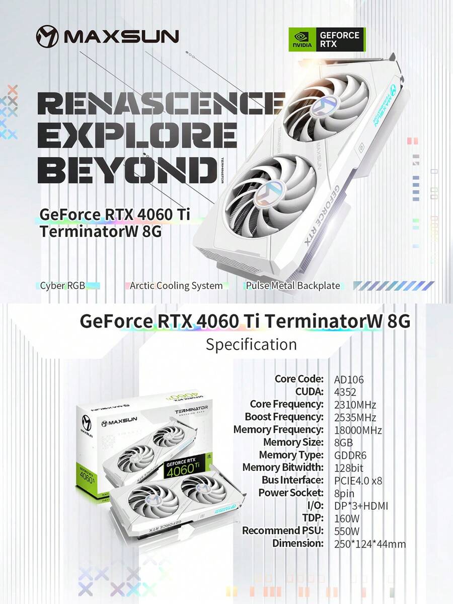 Karta graficzna MAXSUN RTX 4060Ti Terminator W 8G GDDR6 GPU NVIDIA PCI ...