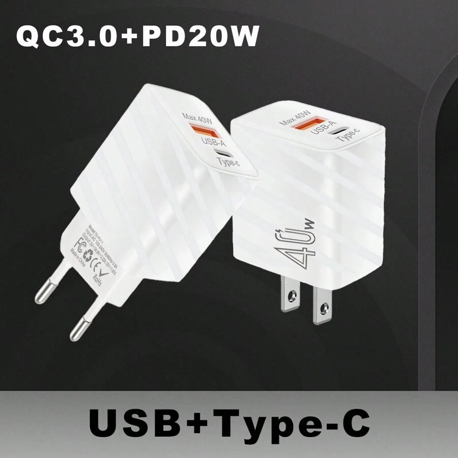 40w Qc3.0+pd20w Usb-c Carga Rápida Pd20w Tipo-c Cargador De Pared Rápido Adaptador De Corriente ...