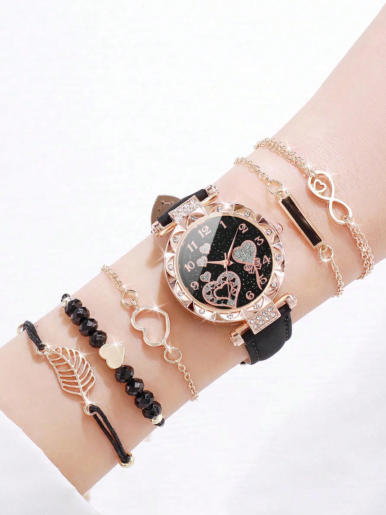 Women's Leather Strap Wristwatch With Rhinestone-studded Starry Sky ...