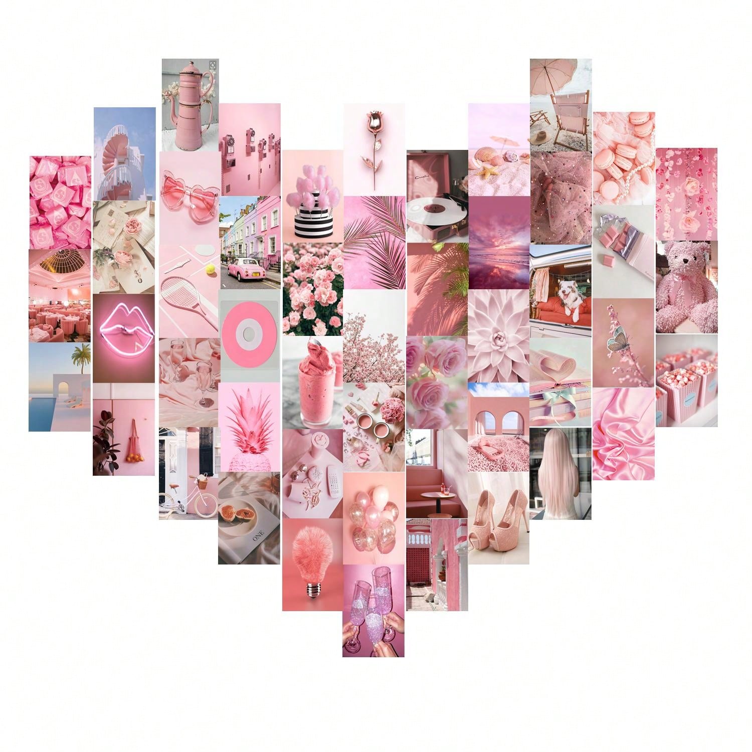 50 Stücke Schöne Rosa Collage Wandkunst, Rosa Farbe Collage Druck Set ...