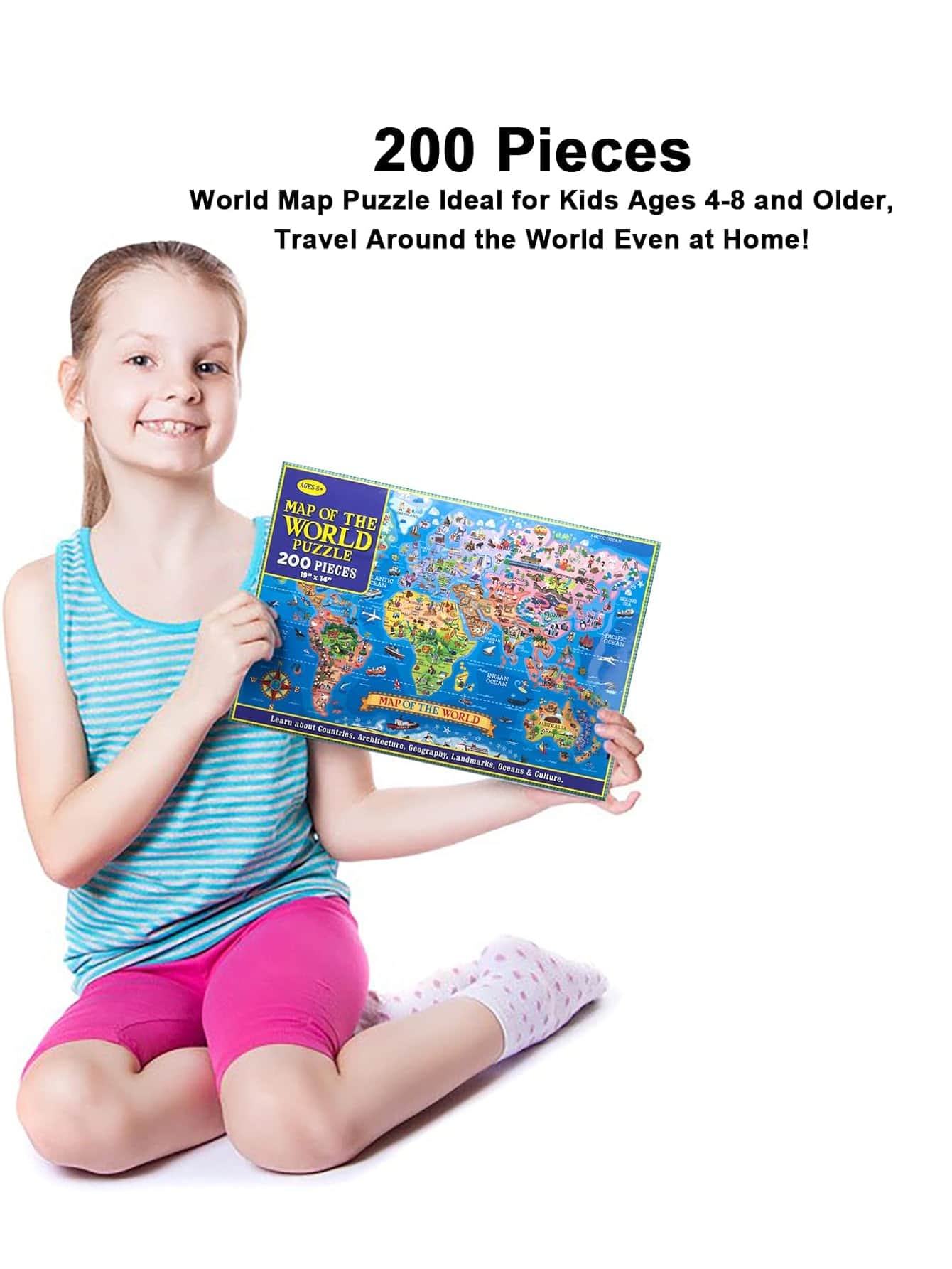 200 Pieces World Map Jigsaw Puzzle, Educational Geography Toy For ...