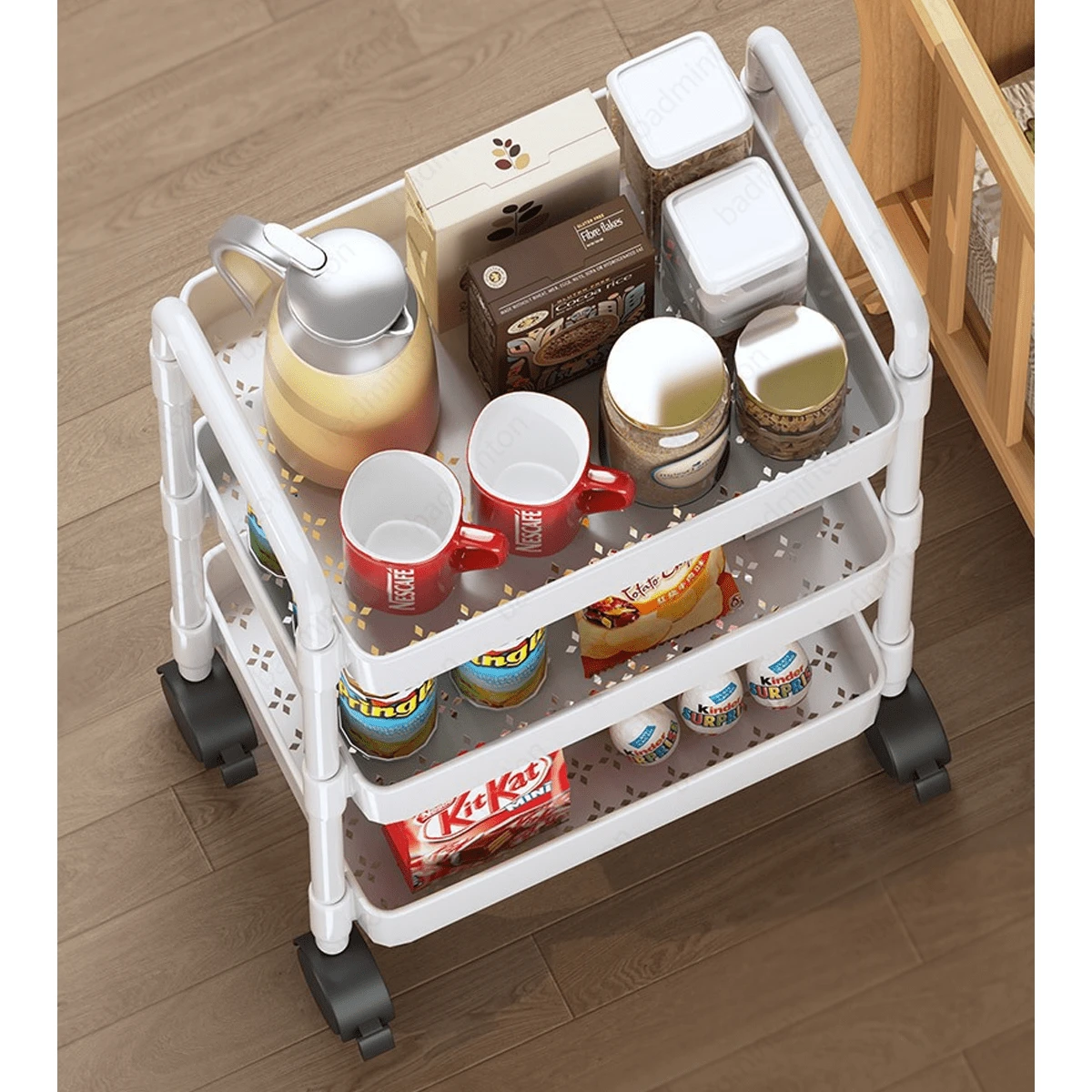 Bookshelf With Wheels For 3 Levels, Cart With Mobile Shelving, Cart ...