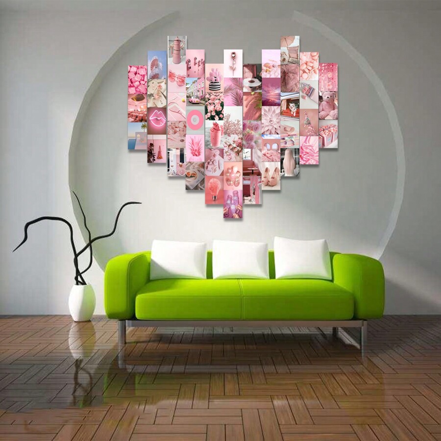 50 Pieces Pink Beautiful Collage Wall Art, Pink Color Collage Print Set ...