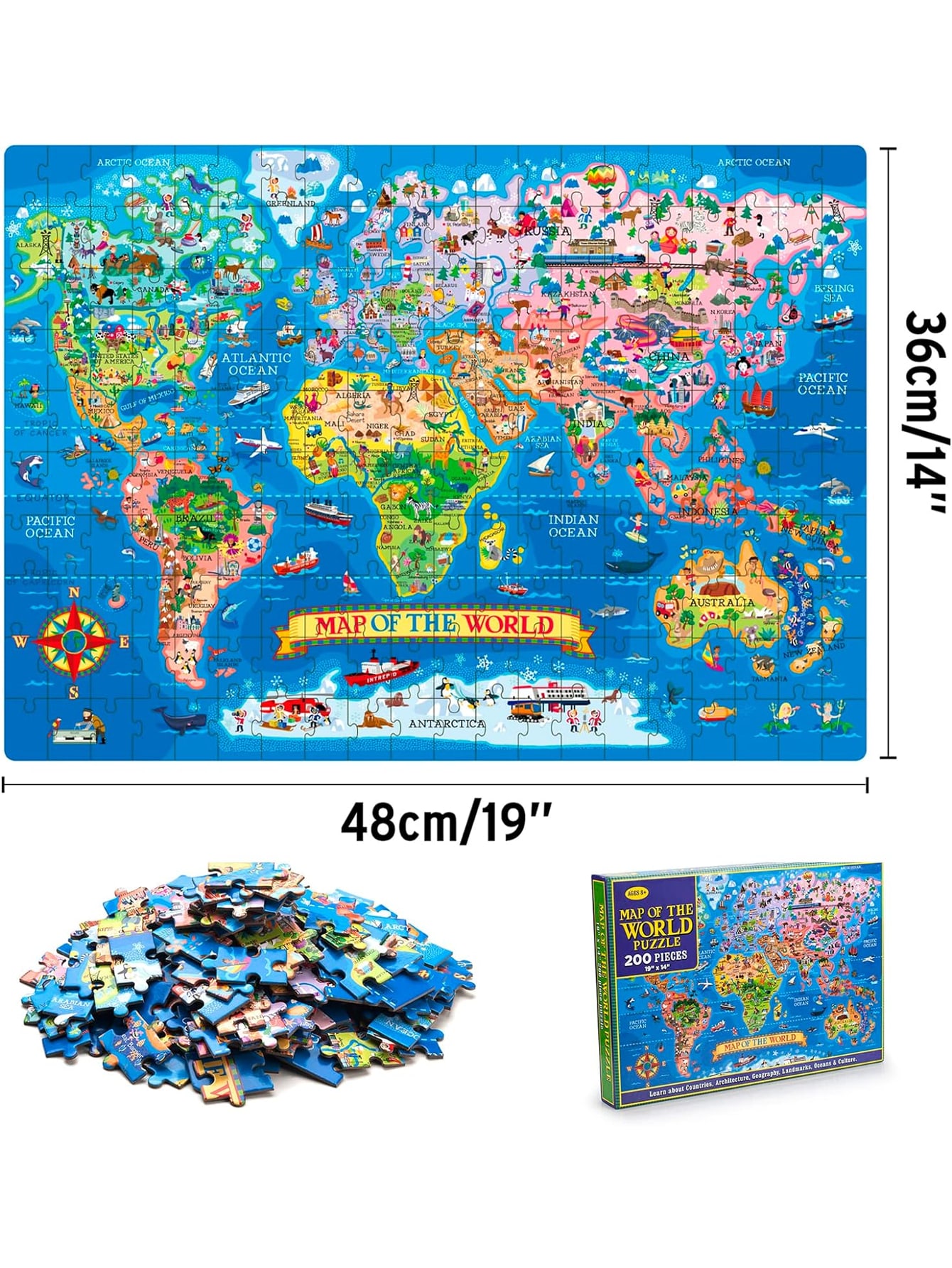 200 Pieces World Map Jigsaw Puzzle, Educational Geography Toy For ...