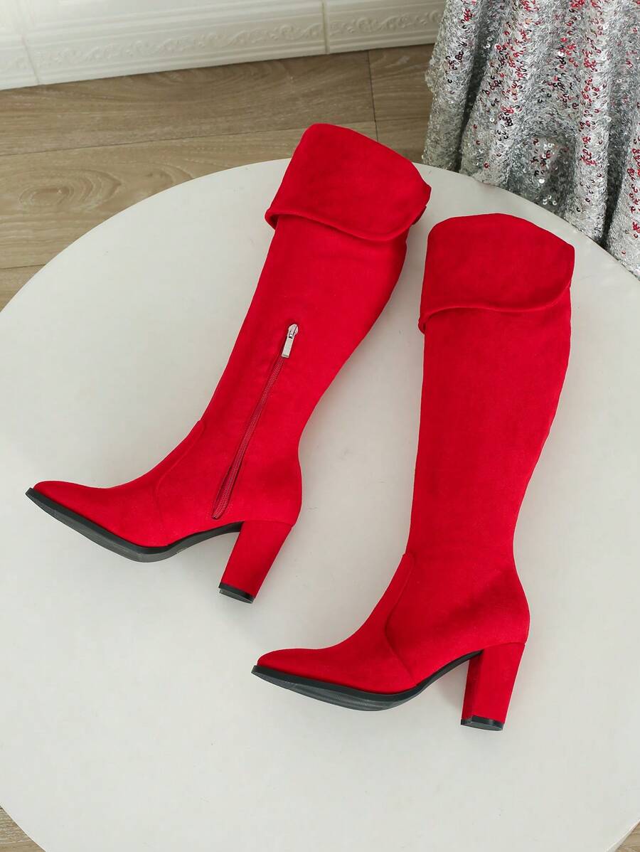 Autumn/Winter High Chunky Heel Boots, Pointed/Square Toe, Outdoor Boots ...