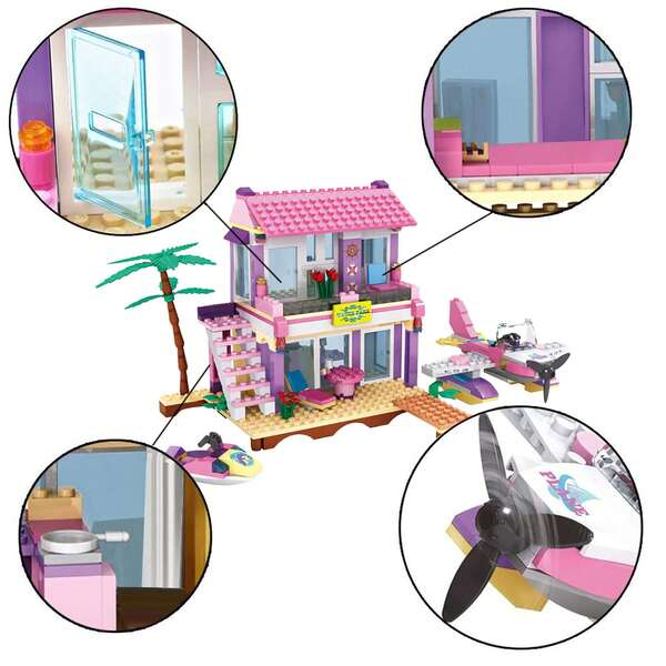 Dream Girls Blocks Friends Building Set Big Beach Villa with Plane and ...