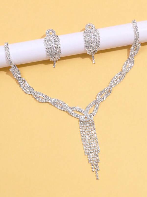 Diamond-shaped & Teardrop Pendant Necklace Earrings Set | SHEIN USA