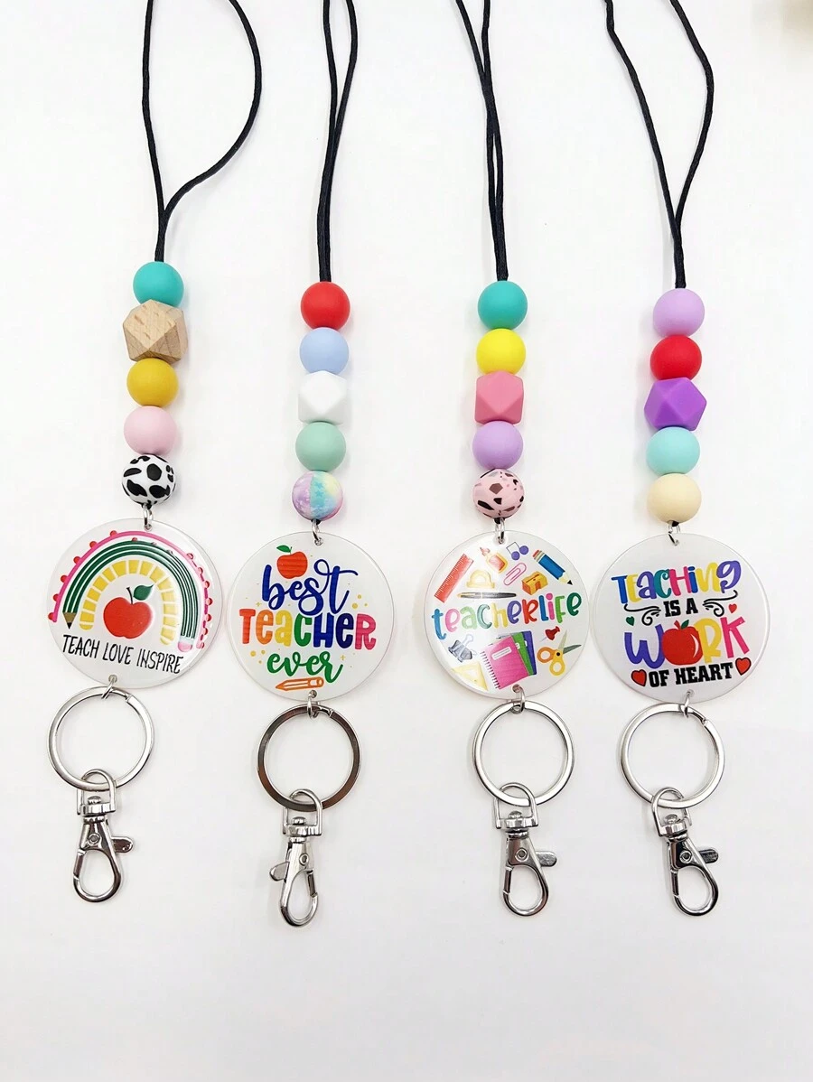 1pc Teacher Appreciation Graduation Gift Silicone Bead Lanyard With ...