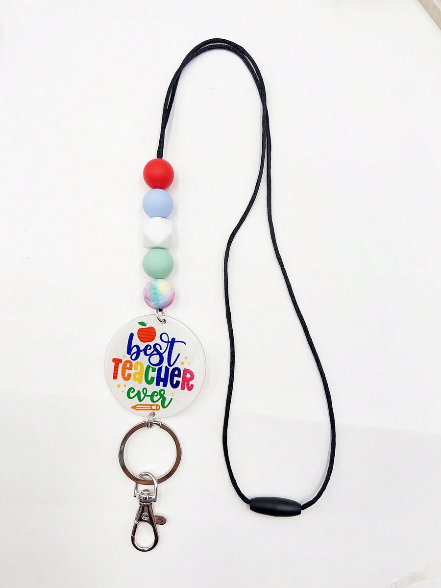 1pc Teacher Appreciation Graduation Gift Silicone Bead Lanyard With ...