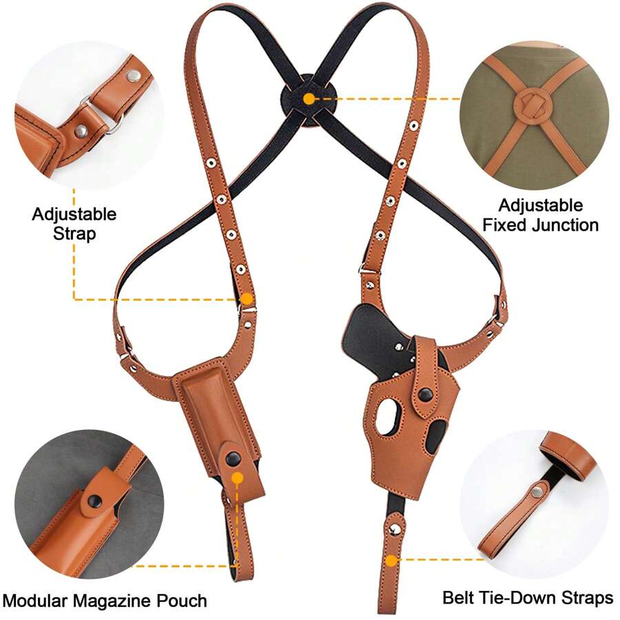 1pc Brown Leather Shoulder Holster For Men Deep Concealed Carry Gun ...