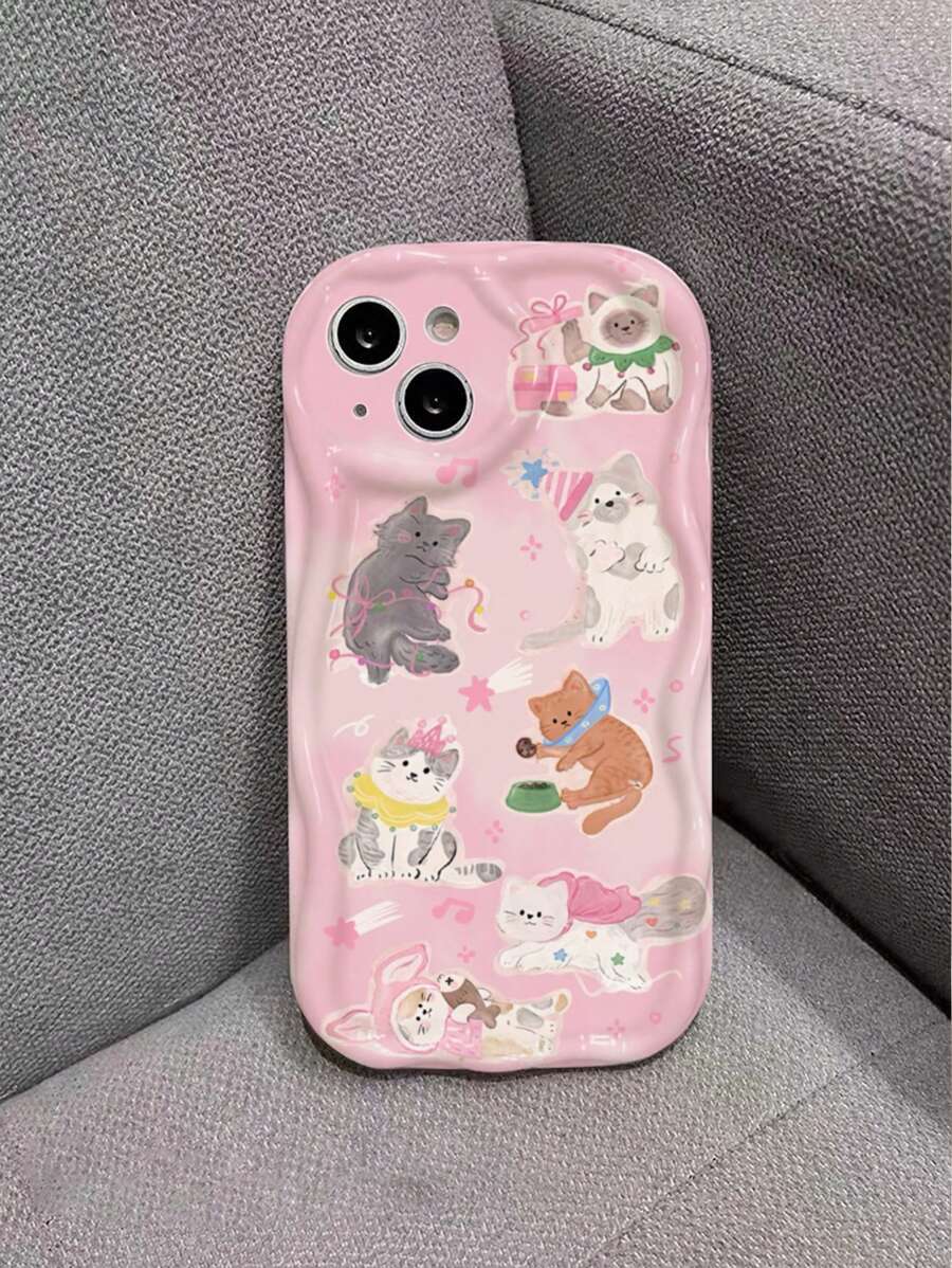 Apple 3Dウェーブ&ピンクキャラパターン iPhoneケース 11、12、13、14 Pro Max、15、16 Pro Max対応 1個 | #SHEIN新生活応援セール