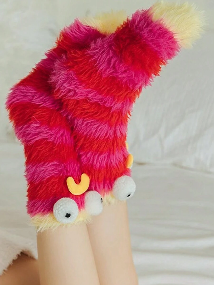 1pair Women's Funny Ugly-cute Plush Monster Socks, Autumn & Winter ...